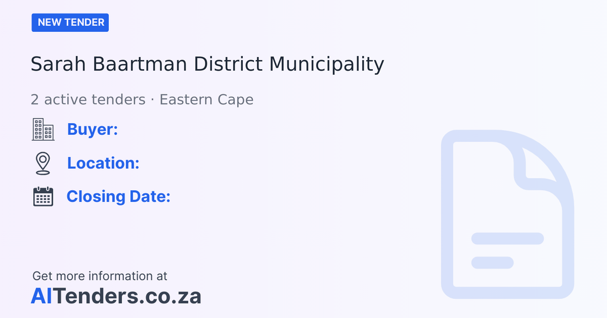 Sarah Baartman District Municipality Tenders & Procurement Profile ...